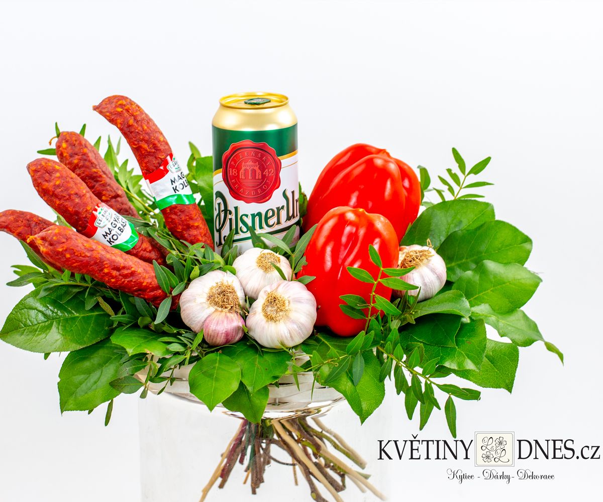 netradiční kytice pro muže klobásová